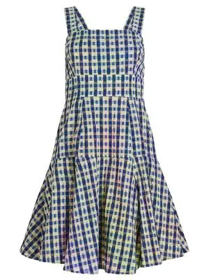 Rosie Assoulin Seersucker Checked Skater Dress - Blue