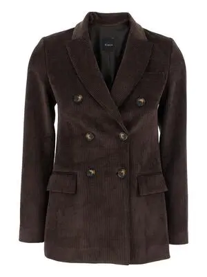 PLAIN Ribbed Velvet Double-breasted Jacket - Brown