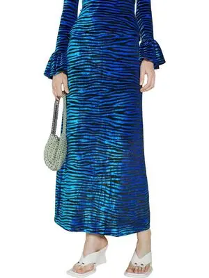 Rabanne Tiger-print Maxi Skirt - Blue
