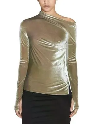 Helmut Lang Draped Velvet Top - Green