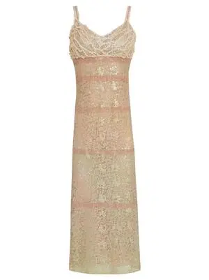 LETHICIA BRONSTEIN Lace-insert Pearl-embellished Midi Dress - Pink