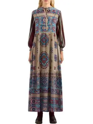 PIERRE-LOUIS MASCIA Geometric-pattern Midi Dress - Neutrals