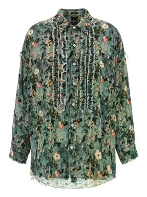R13 Floral Ruffle-trim Shirt - Green