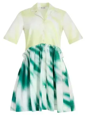 Rosie Assoulin Gathered Tie-dye Poplin Mini Shirtdress - Green