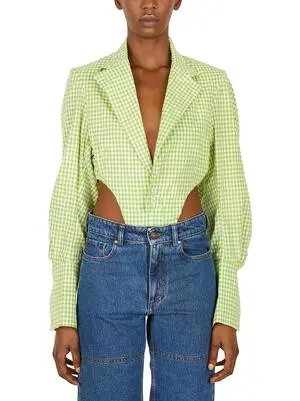NINAMOUNAH Gingham Padded-Shoulder Body