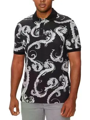 Versace Barocco Print Polo Shirt - Black