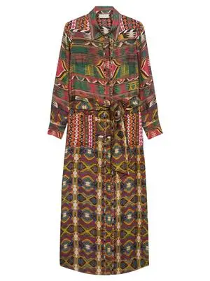 PIERRE-LOUIS MASCIA Geometric-pattern Shirt Midi Dress - Green
