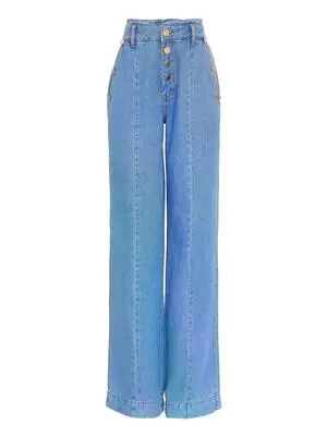 LETHICIA BRONSTEIN Button Detailed Denim Pant - Blue