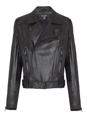 Balmain Belted Leather Biker Jacket - Black