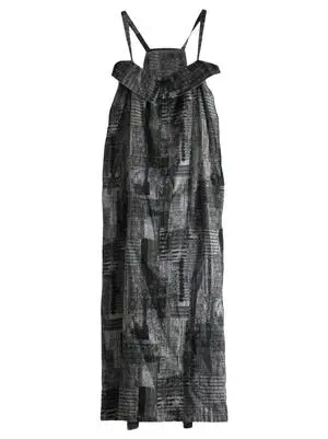 Y’s Abstract-print Sleeveless Midi Dress - Black