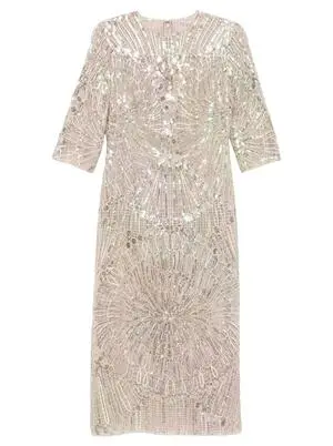 Elie Saab Embroidered Midi Dress - Grey