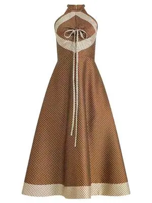 Rosie Assoulin Polka Dot Halterneck Midi Dress - Brown