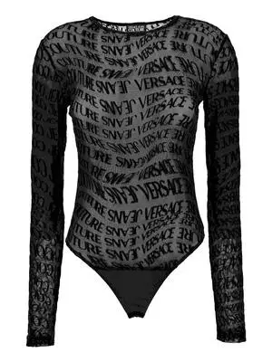 Versace Logo-print Mesh Bodysuit - Black