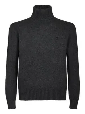 Ami Ribbed Turtleneck Sweater - Grey