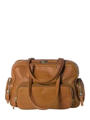 Miu Miu Pocket Leather Zipped Tote Bag - Brown