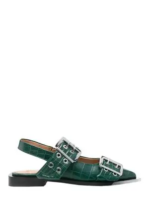 GANNI Double-buckle Pointed Flat Pumps - Green