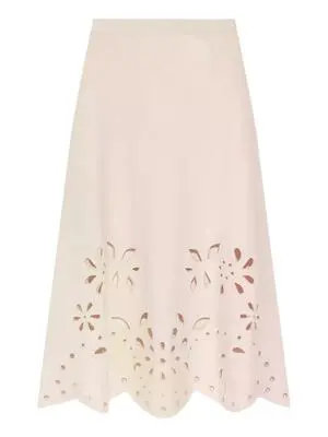 Ulla Johnson Laser-cut Scalloped Hem A-line Skirt - Neutrals