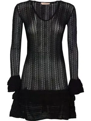 TWINSET Perforated Ruffled Mini Dress - Black