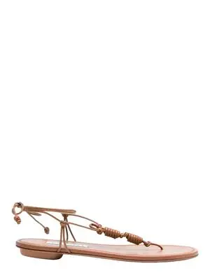 AQUAZZURA Oaxaca Knotted Leather Flat Sandals - Brown