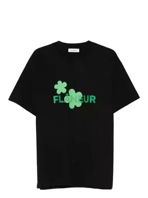 FLANEUR Flower-print Cotton T-shirt - Black