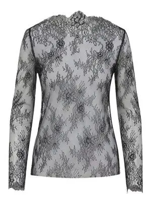 Alberta Ferretti Floral Lace Long-sleeve Top - Black