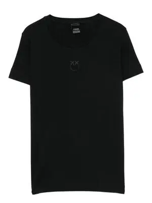 Pinko Logo-embroidered Cotton T-shirt - Black