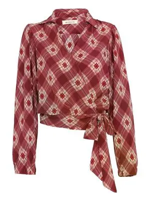 LETHICIA BRONSTEIN Checked Wrap-Tie Top