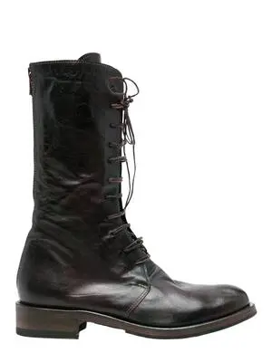SHOTO 30mm Lace-up Leather Boots - Black