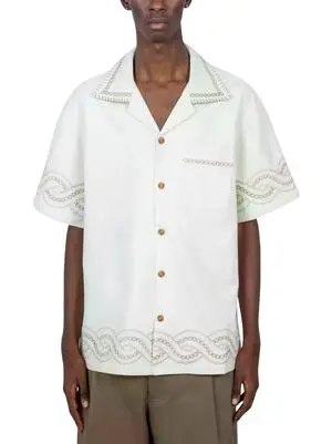 Drole De Monsieur Chain-embroidered Cotton Shirt - Neutrals