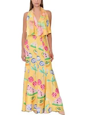 Rosie Assoulin Fruit-print Halterneck Maxi Dress - Yellow