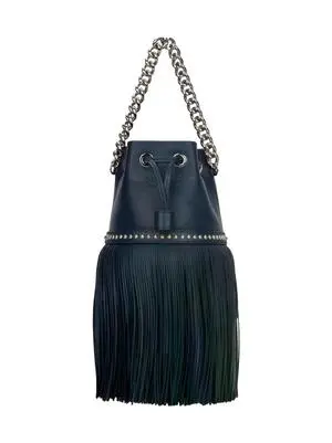 J & M DAVIDSON Carnival Fringed Studded Bucket Bag - Blue
