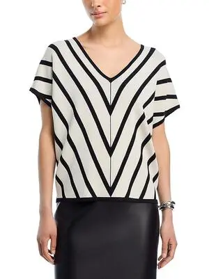 T Tahari Striped Extended Sleeve Sweater - French Beige And Black