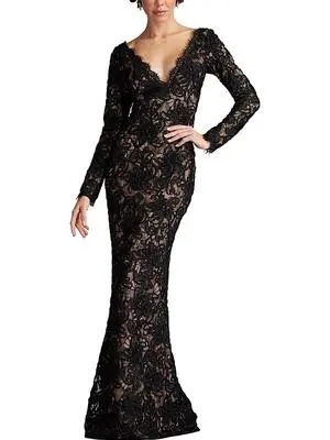 Tadashi Shoji Beloit Ribbon Embroidered Gown - Black
