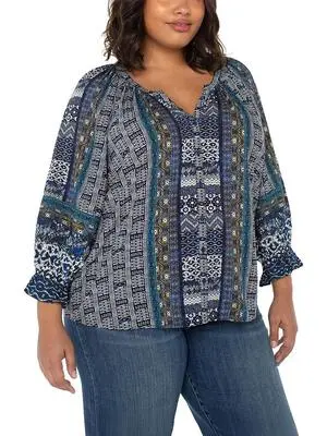 LIVERPOOL Geo Print Blouse - Blue Shibori Multi