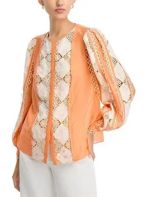 Kobi Halperin Novi Crocheted Lace Blouse - Coral