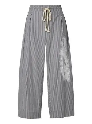 Maria Mcmanus Cropped Pleated Striped Organic Cotton Wide-leg Pants - Gray