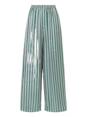Max Mara Striped Silk-twill Wide-leg Pants - Green