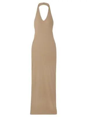 Eterne Ribbed Jersey Halterneck Maxi Dress - Brown