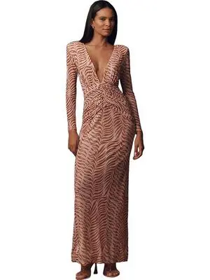 PatBO Long-sleeve Printed Maxi Dress - Light Pink Zebra