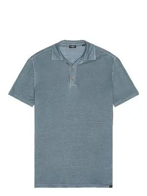 Faherty Brand Linen Polo In Blue - Deep Marine