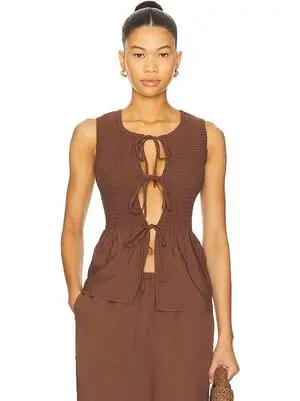 SEVEN WONDERS Fleur Shirred Tie Front Top - Chocolate