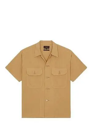 BEAMS Mil Sht Shirt Textured Ripstop - Khaki