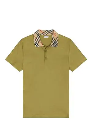 Burberry Burberry Check Collar Polo In Green Estate