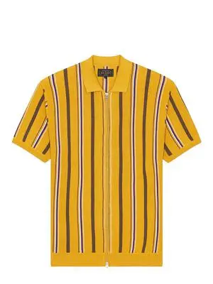 BEAMS Zip Knit Stripe Top - Mustard