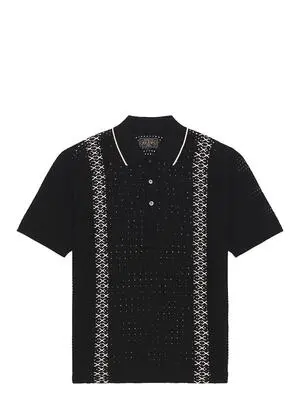 BEAMS Knit Polo Mesh Stripe - Black