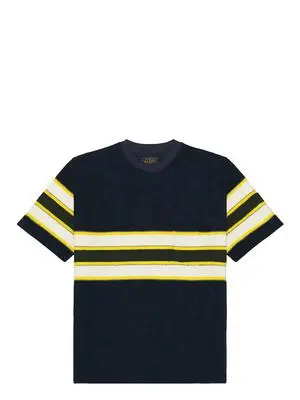 BEAMS Pocket Tee Stripe Pile - Navy
