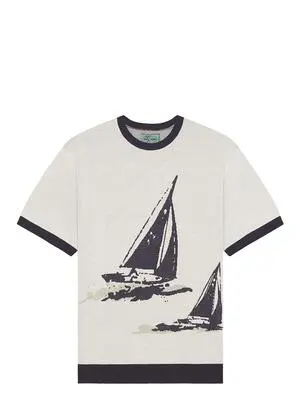 BEAMS Knit Tee Box Jacquard - White