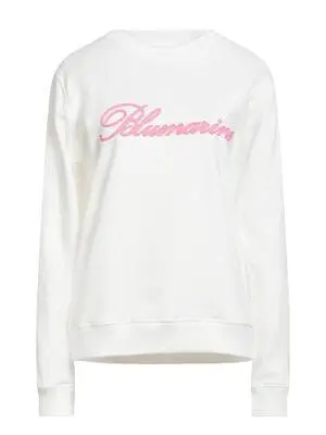 Blumarine Cotton Sweatshirt With Appliqués And Logo - White