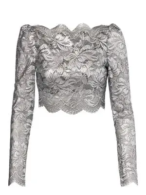 Rabanne Floral Cropped Lace Top - Silver