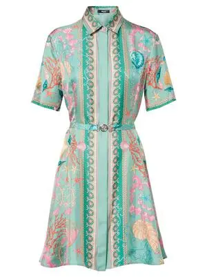 Versace Underwater Barocco Silk Twill Shirt Dress - Green